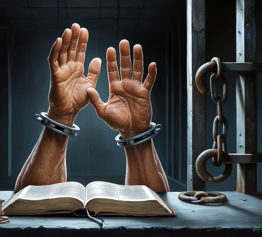 Arms being raised breaking shackles holding bible_20250207_133149_0000 ...